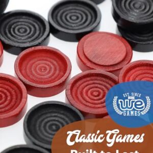 WE Games Checkers Pieces Only, Wooden Checker Board Game Pieces, 24 Red and Black Stackable Pieces, Drawstring Storage Bag, 1.062 Diameter