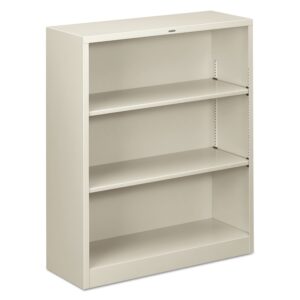 hon s42abcq metal bookcase, three-shelf, 34-1/2w x 12-5/8d x 41h, light gray