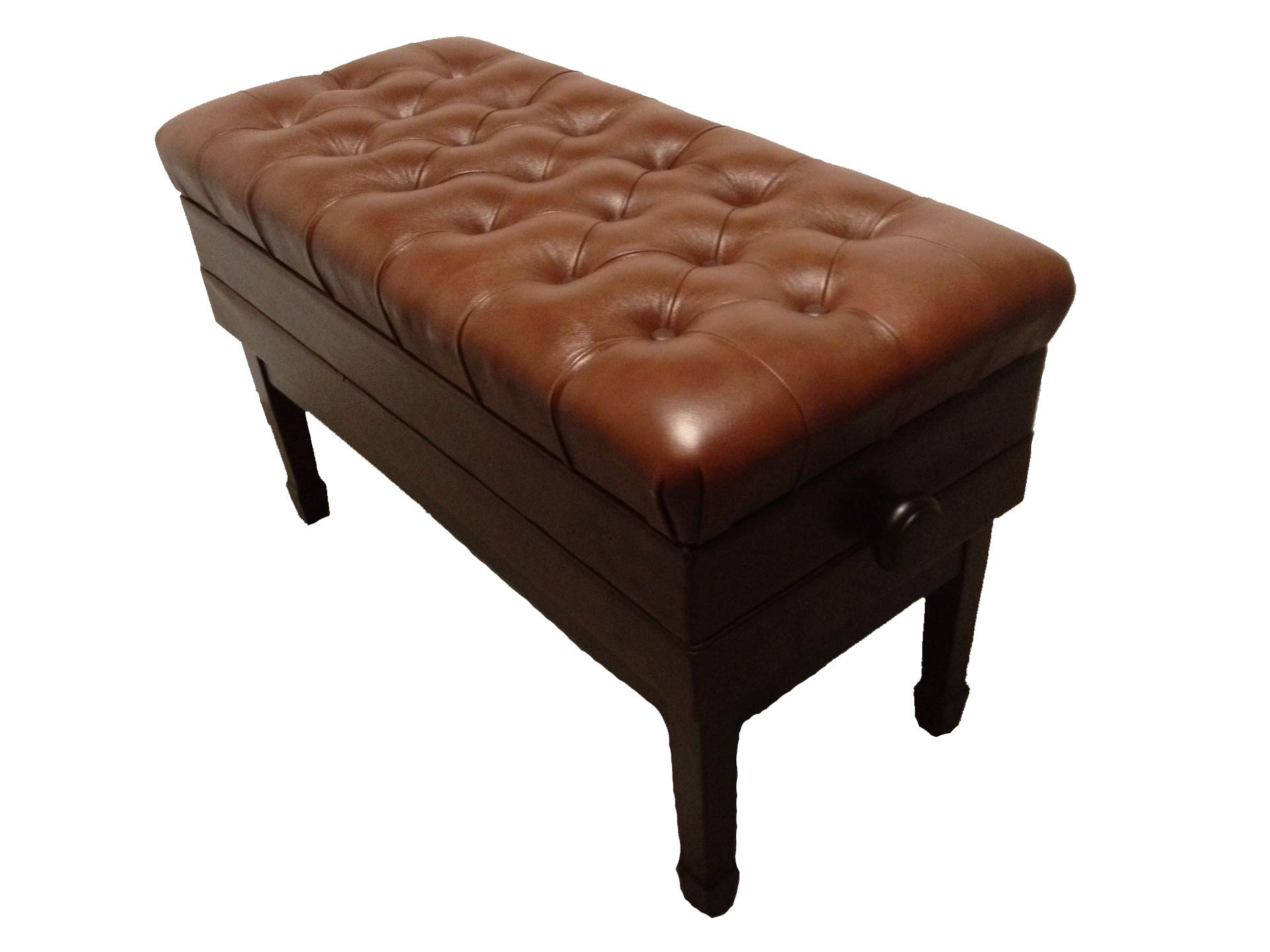 CPS Imports Genuine Leather Adjustable Duet Size Artist Concert Piano Bench Stool in Walnut Satin with Music Storage