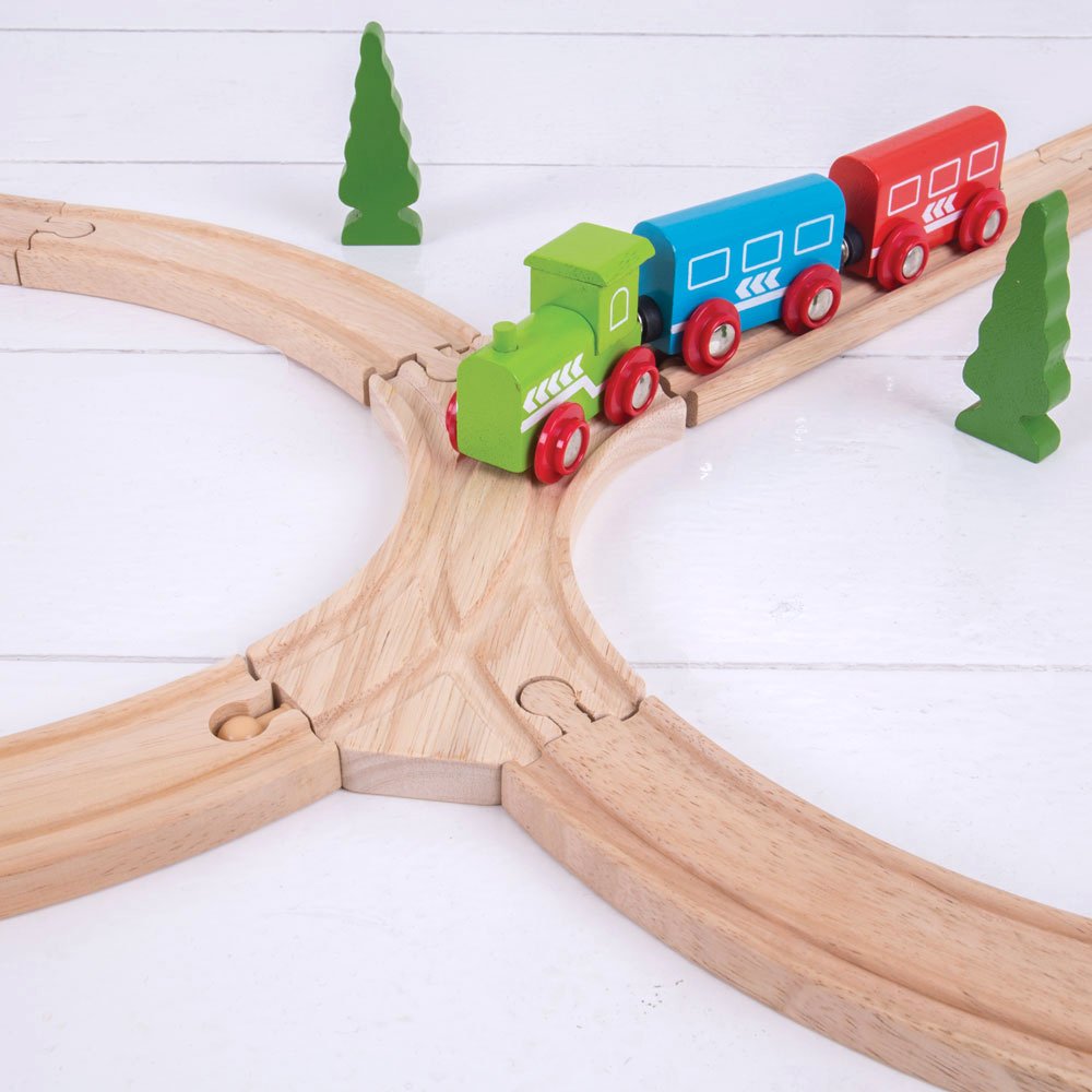 Bigjigs Rail Wooden Track Double Curved Turnouts (2 pk) - Compatible with Bigjigs Train Sets and Most Wooden Train Set Brands, Quality Bigjigs Train Accessories