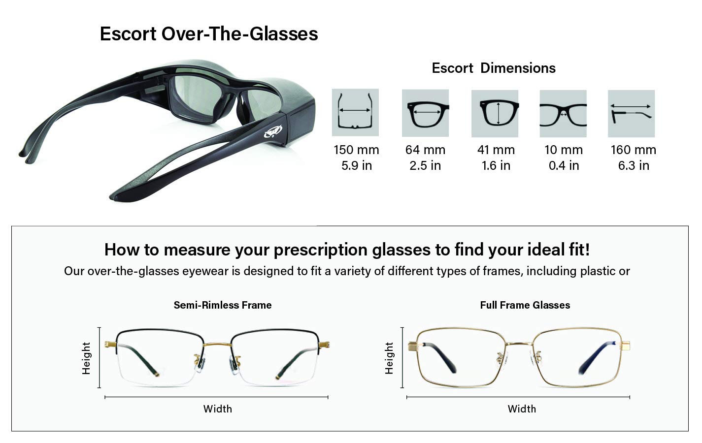 2 Pairs of Escort Fit Over Safety Glasses Black Frames Clear + Smoke Lenses