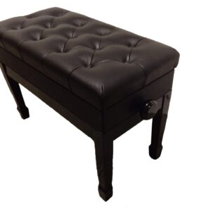 CPS Imports Genuine Leather Adjustable Duet Size Artist Piano Bench Stool in Ebony with Music Storage