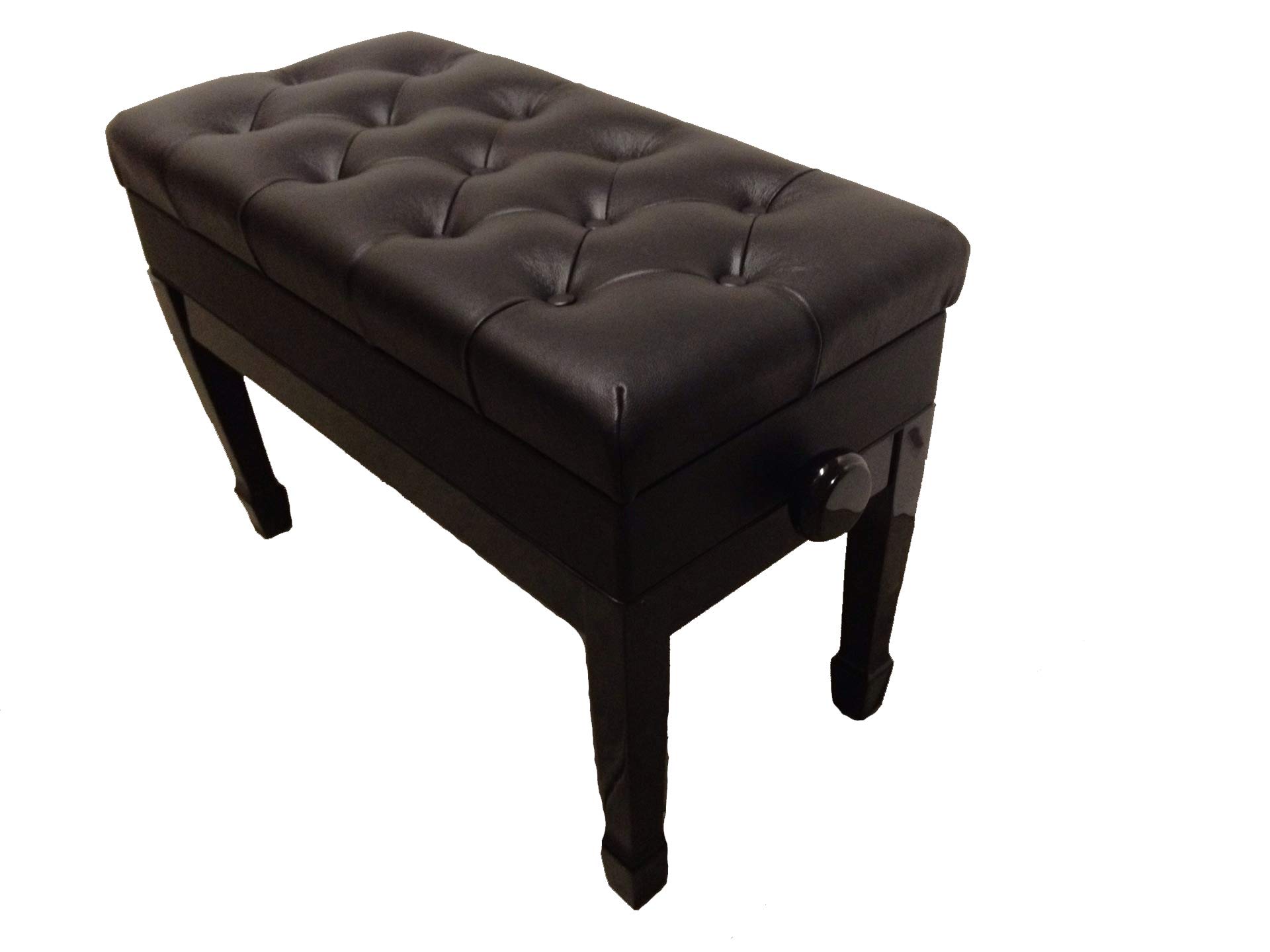 CPS Imports Genuine Leather Adjustable Duet Size Artist Piano Bench Stool in Ebony with Music Storage