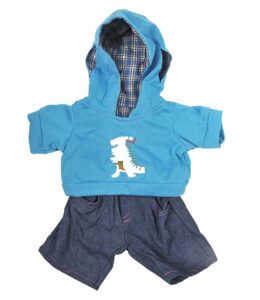 dinosaur hoodie w/jeans teddy bear clothes outfit fits most 14" - 18" build-a-bear and make your own stuffed animals