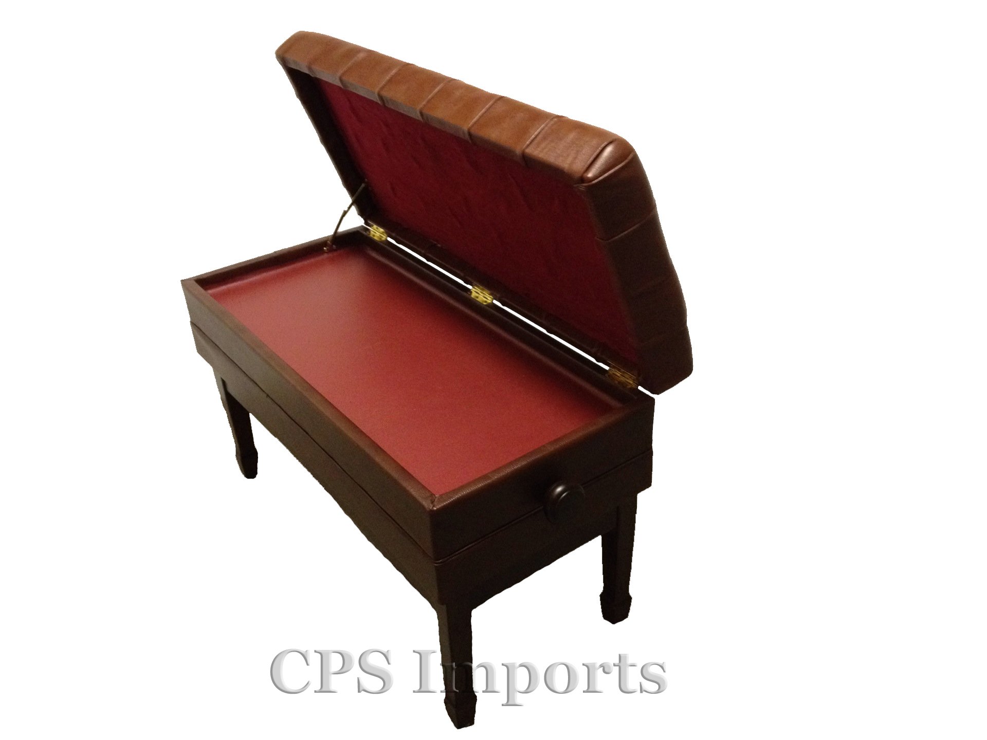 CPS Imports Genuine Leather Adjustable Duet Size Artist Concert Piano Bench Stool in Walnut Satin with Music Storage