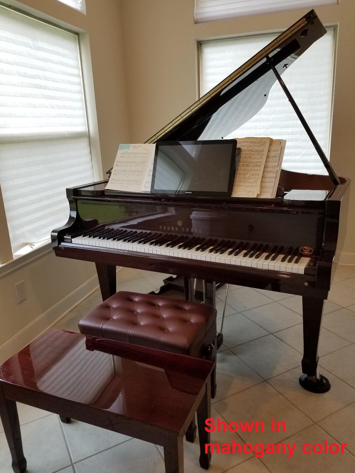 CPS Imports Walnut Wood Top Grand Piano Bench Stool with Music Storage