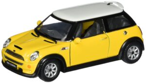 kinsmart mini cooper s 5" 1:28 scale die cast metal model toy car yellow w/pullback action