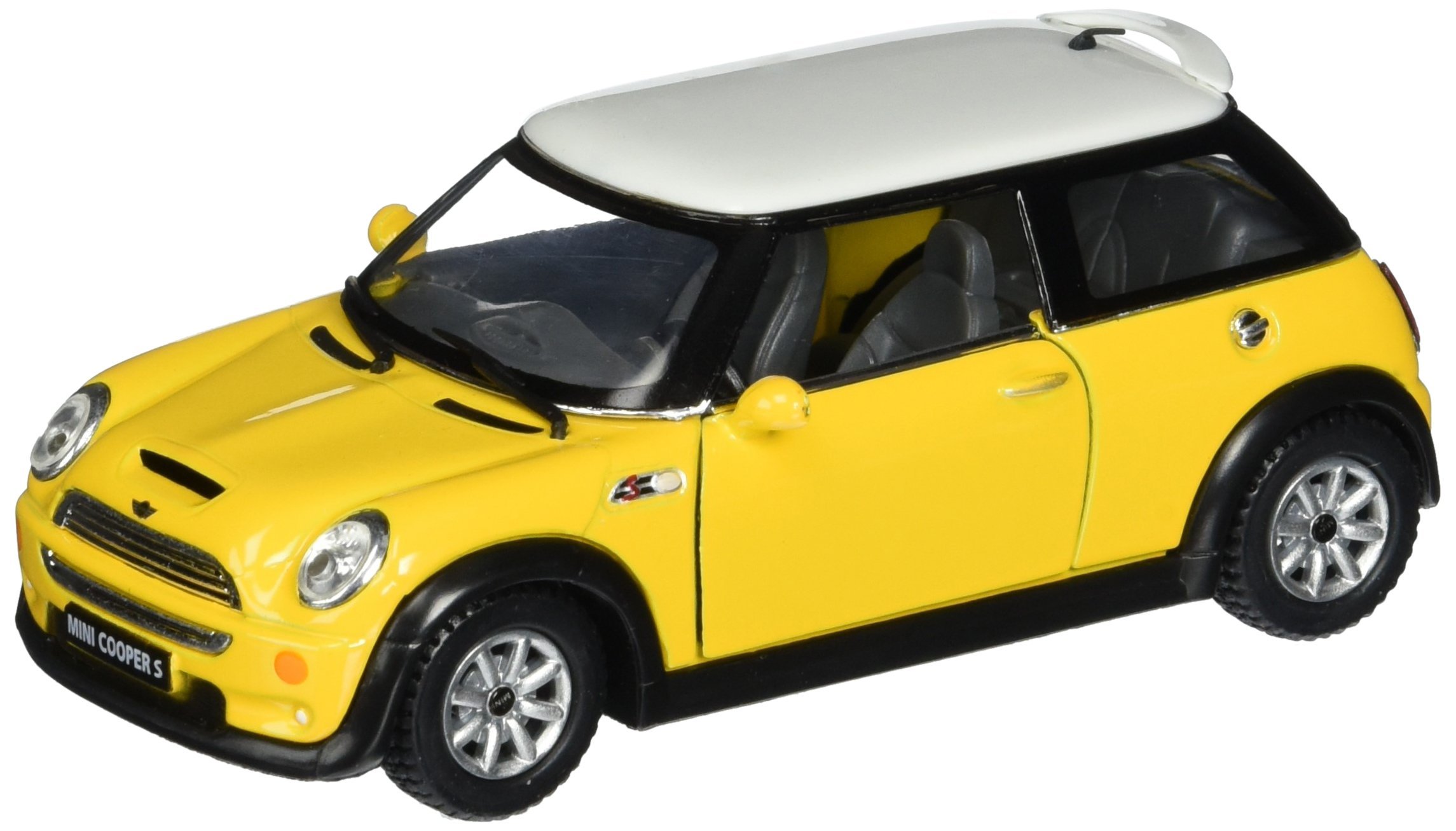 KiNSMART Mini Cooper S 5" 1:28 Scale Die Cast Metal Model Toy Car Yellow w/Pullback Action