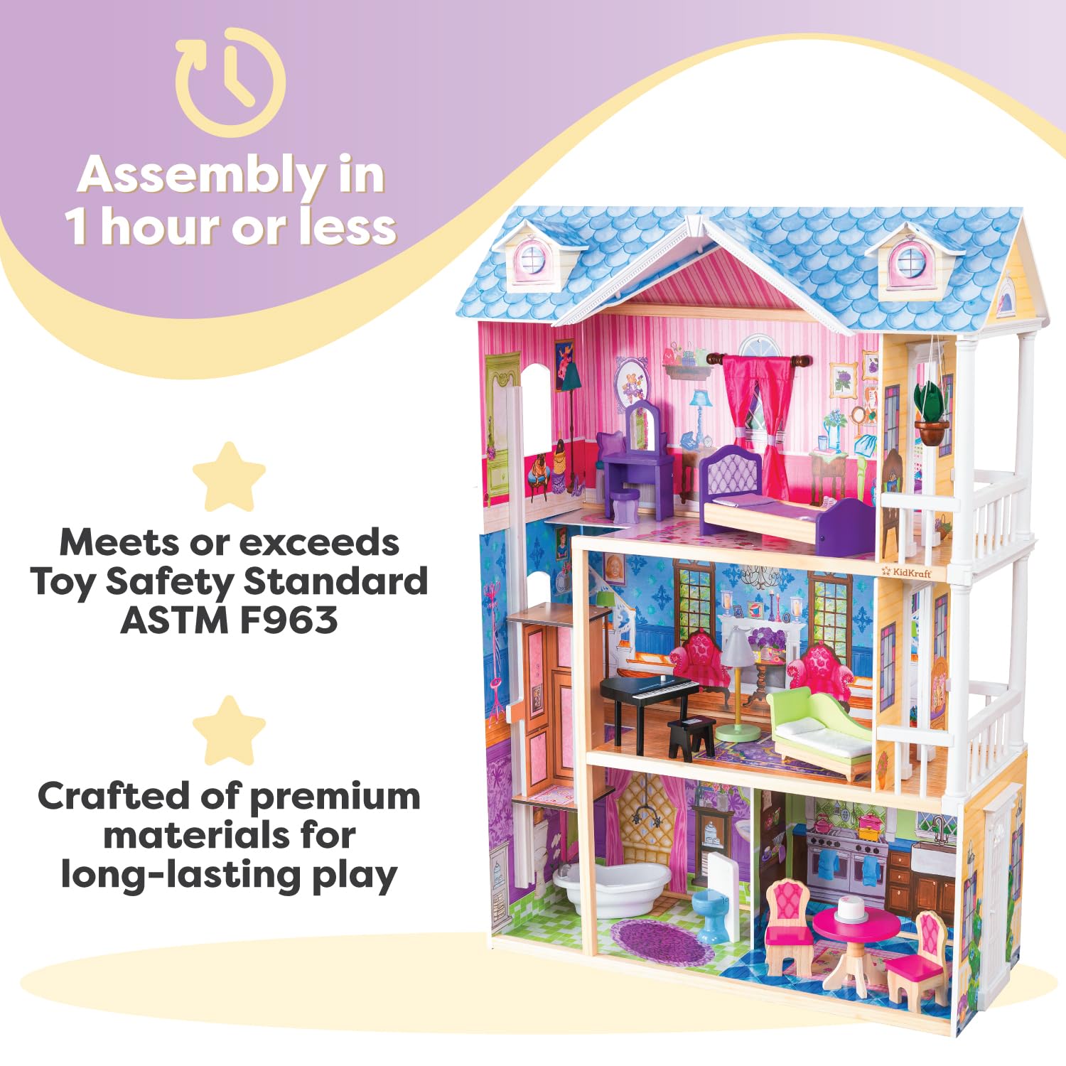 KidKraft My Dreamy Wooden Dollhouse with Lights and Sounds, Elevator and 14 Accessories, Gift for Ages 3+