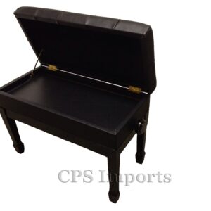 CPS Imports Genuine Leather Adjustable Duet Size Artist Piano Bench Stool in Ebony with Music Storage