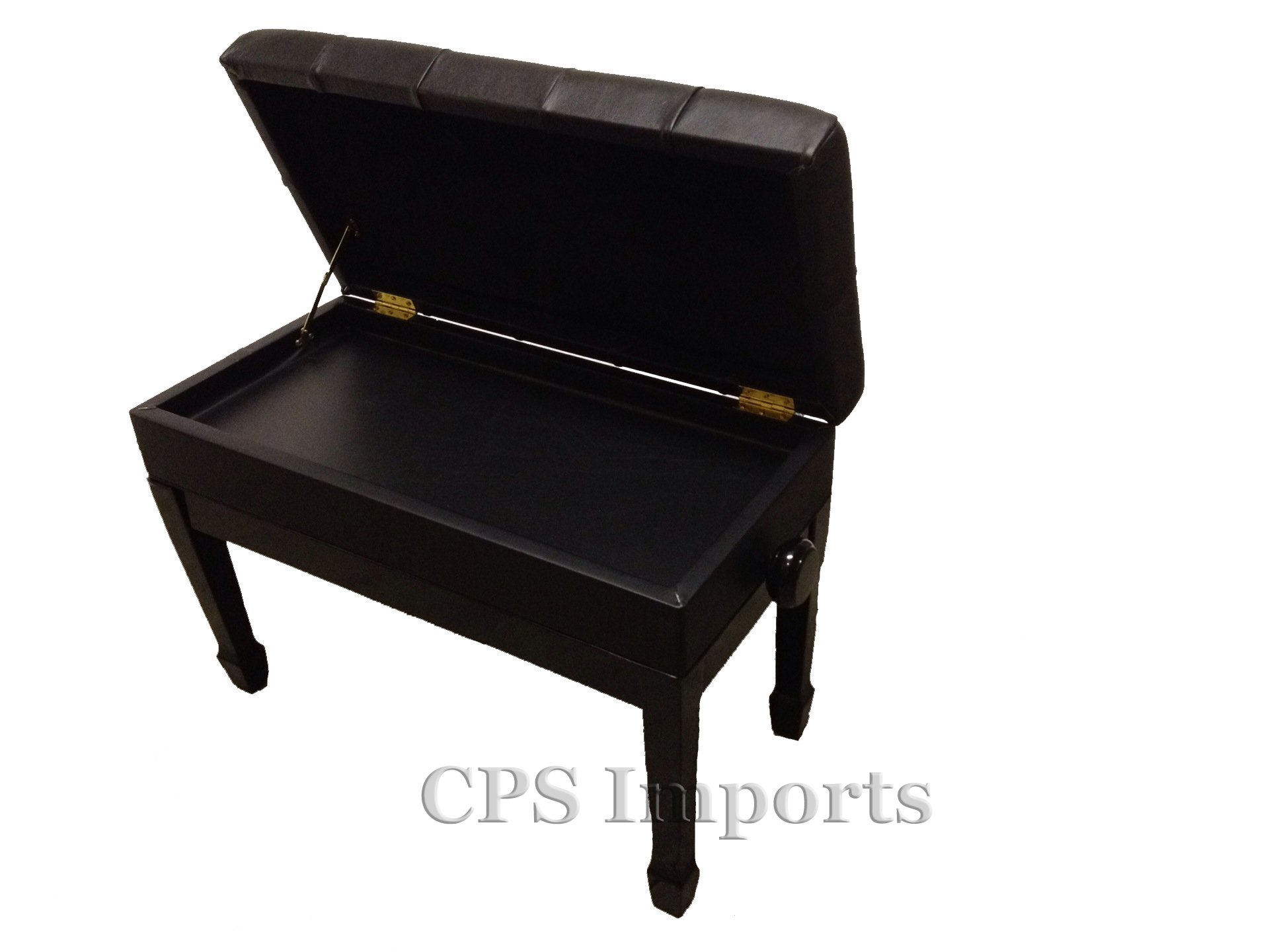 CPS Imports Genuine Leather Adjustable Duet Size Artist Piano Bench Stool in Ebony with Music Storage