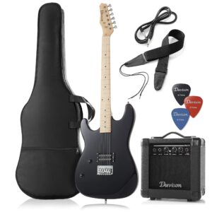 davison guitars full size black electric guitar with amp, case and accessories pack beginner starter package left right handed