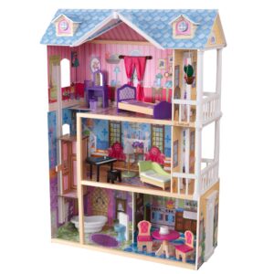 kidkraft my dreamy wooden dollhouse with lights and sounds, elevator and 14 accessories, gift for ages 3+