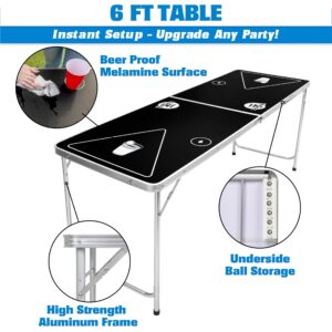 GoPong 6-Foot Portable Folding Beer Pong / Flip Cup Table (6 balls included)