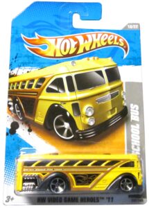 hot wheels 2011 '' surfin' school bus" hw video game heroes '11 - 10 of 22 - 232/244 yellow bus with 'hot wheels surf tours" decal on side