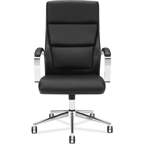 HON Executive Task Chair - High Back Leather Computer Chair for Office Desk, Black (VL105)