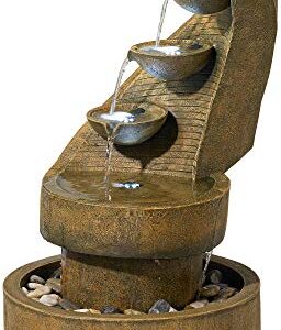 Cascading Modern Zen Outdoor Floor Fountain and Waterfalls 39 1/2" High with LED Light Decor for Garden Patio Backyard Deck Home Lawn Porch House Relaxation Exterior Balcony - John Timberland