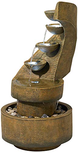 Cascading Modern Zen Outdoor Floor Fountain and Waterfalls 39 1/2" High with LED Light Decor for Garden Patio Backyard Deck Home Lawn Porch House Relaxation Exterior Balcony - John Timberland