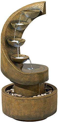 Cascading Modern Zen Outdoor Floor Fountain and Waterfalls 39 1/2" High with LED Light Decor for Garden Patio Backyard Deck Home Lawn Porch House Relaxation Exterior Balcony - John Timberland