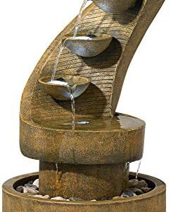 Cascading Modern Zen Outdoor Floor Fountain and Waterfalls 39 1/2" High with LED Light Decor for Garden Patio Backyard Deck Home Lawn Porch House Relaxation Exterior Balcony - John Timberland