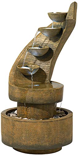 Cascading Modern Zen Outdoor Floor Fountain and Waterfalls 39 1/2" High with LED Light Decor for Garden Patio Backyard Deck Home Lawn Porch House Relaxation Exterior Balcony - John Timberland