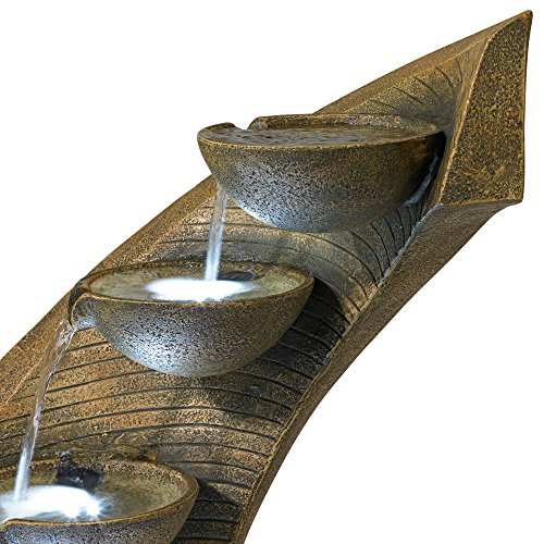 Cascading Modern Zen Outdoor Floor Fountain and Waterfalls 39 1/2" High with LED Light Decor for Garden Patio Backyard Deck Home Lawn Porch House Relaxation Exterior Balcony - John Timberland