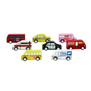 excellerations 4 x 1 x 2-1/4 inches, wooden block play community trucks, set of 8, preschool educational toys, supports early stem skills, ages 3 years and up