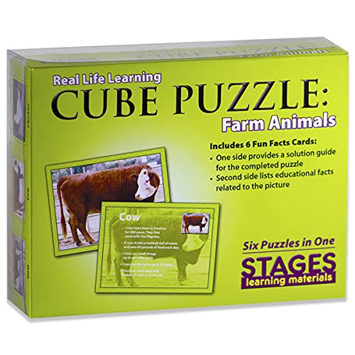 Stages Learning Wooden Farm Animal Cube Puzzle for Preschool Language Builder (SLM408)