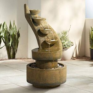 cascading modern zen outdoor floor fountain and waterfalls 39 1/2" high with led light decor for garden patio backyard deck home lawn porch house relaxation exterior balcony - john timberland