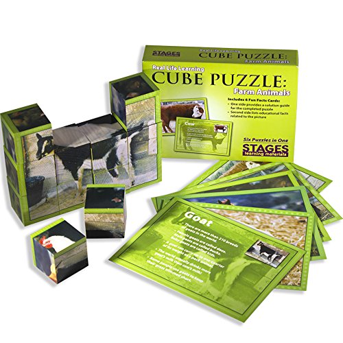 Stages Learning Wooden Farm Animal Cube Puzzle for Preschool Language Builder (SLM408)