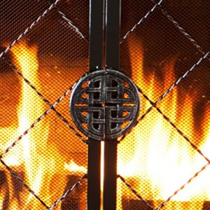 Plow & Hearth Metal Fireplace Screen Celtic Knot Pewter | 44" W x 33" H | Flatguard | Spark Guard Indoor Grate | Iron Fire Place Cover | Wood Burning Stove Decorative Accessories