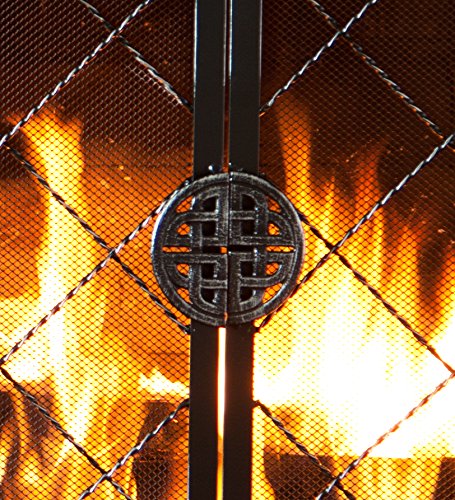 Plow & Hearth Metal Fireplace Screen Celtic Knot Pewter | 44" W x 33" H | Flatguard | Spark Guard Indoor Grate | Iron Fire Place Cover | Wood Burning Stove Decorative Accessories