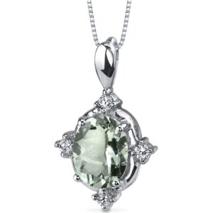 peora green amethyst vintage solitaire pendant necklace for women 925 sterling silver, natural gemstone, 1.50 carats oval shape 9x7mm, with 18 inch chain, 100% natural & real,