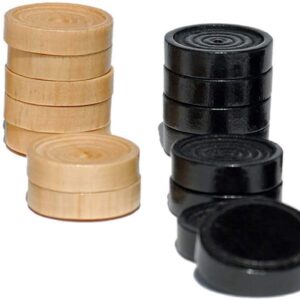 WE Games Checkers Pieces Only, Wooden Checker Board Game Pieces, 24 Black and Natural Stackable Player Pieces with a Drawstring Storage Bag, 1.062 Inch Diameter Carved Versatile Game Pieces