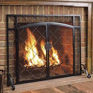 Plow & Hearth Metal Fireplace Screen Celtic Knot Pewter | 44" W x 33" H | Flatguard | Spark Guard Indoor Grate | Iron Fire Place Cover | Wood Burning Stove Decorative Accessories