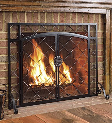 Plow & Hearth Metal Fireplace Screen Celtic Knot Pewter | 44" W x 33" H | Flatguard | Spark Guard Indoor Grate | Iron Fire Place Cover | Wood Burning Stove Decorative Accessories