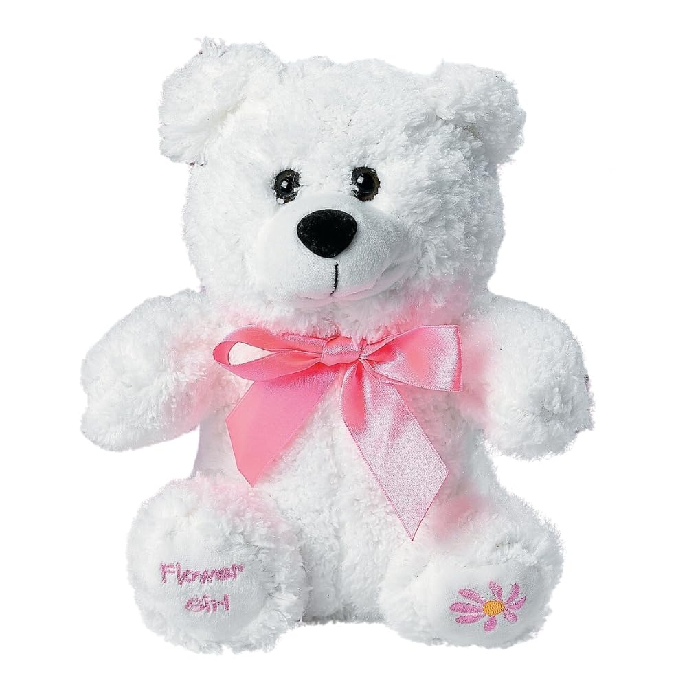 Fun Express Flower Girl Stuffed Bear - Soft Plush - Wedding Party Gifts