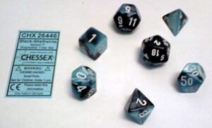 chessex dice polyhedral 7-die gemini set - black & shell with white chx-26446, multicolor