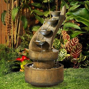 Cascading Modern Zen Outdoor Floor Fountain and Waterfalls 39 1/2" High with LED Light Decor for Garden Patio Backyard Deck Home Lawn Porch House Relaxation Exterior Balcony - John Timberland