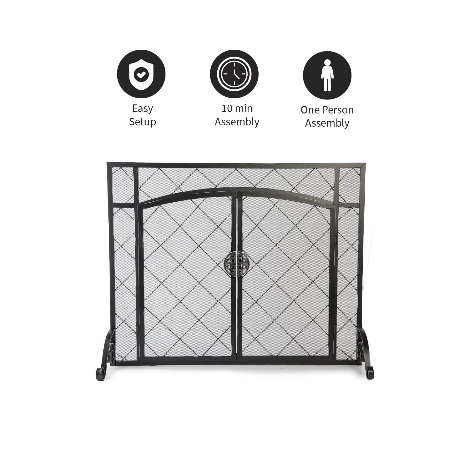 Plow & Hearth Metal Fireplace Screen Celtic Knot Pewter | 44" W x 33" H | Flatguard | Spark Guard Indoor Grate | Iron Fire Place Cover | Wood Burning Stove Decorative Accessories