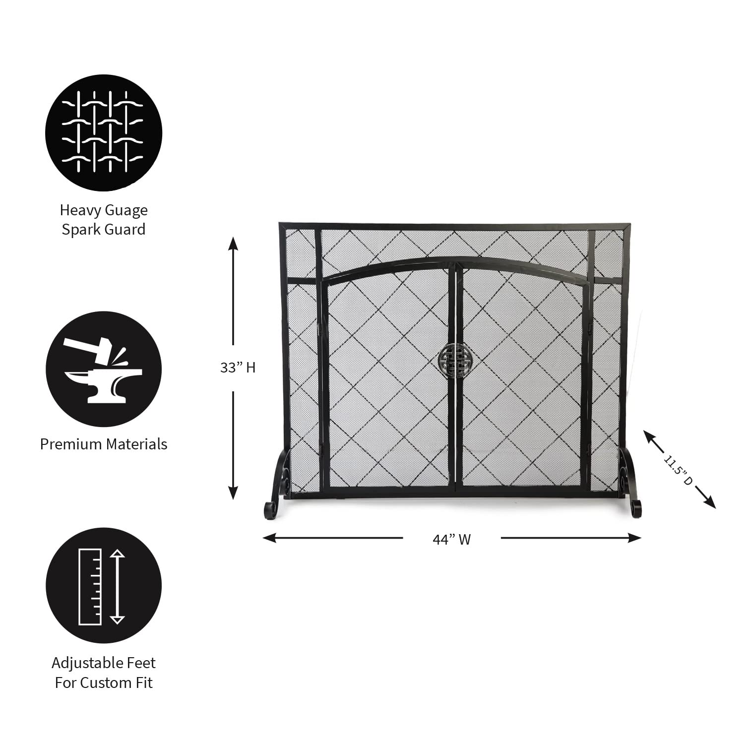 Plow & Hearth Metal Fireplace Screen Celtic Knot Pewter | 44" W x 33" H | Flatguard | Spark Guard Indoor Grate | Iron Fire Place Cover | Wood Burning Stove Decorative Accessories