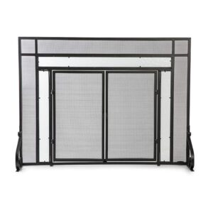 Plow & Hearth Metal Fireplace Screen Glass Flatguard Black | 38" W x 31" H | 2 - Door | Spark Guard Indoor Grate | Iron Fire Place Cover | Wood Burning Stove Decorative Accessories