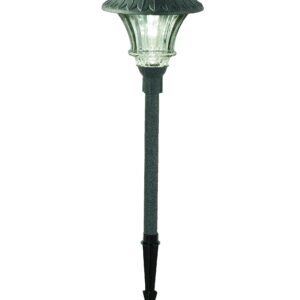 Set of 4 Solar Garden Path Lights – Glass and Powder Coated Cast Aluminum Metal – 6 Bright LED’s per Light - 35 Lumens Output per LED – Easy No Wire Installation - Outdoor All Weather, Pewter