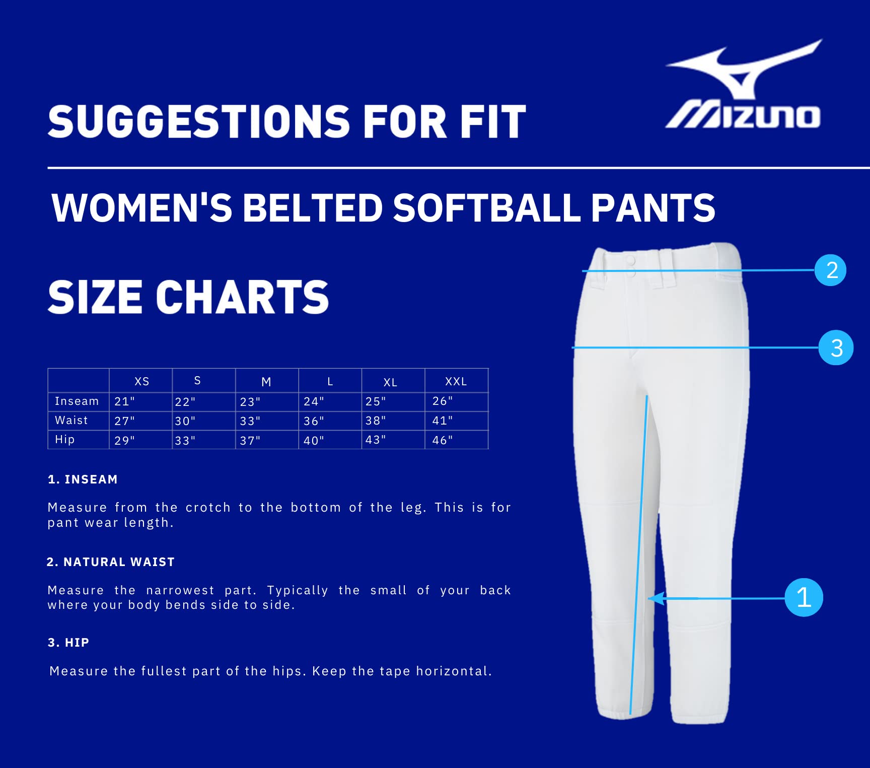 Mizuno Adult Women's Belted Low Rise Fastpitch Softball Pant, Navy, Medium