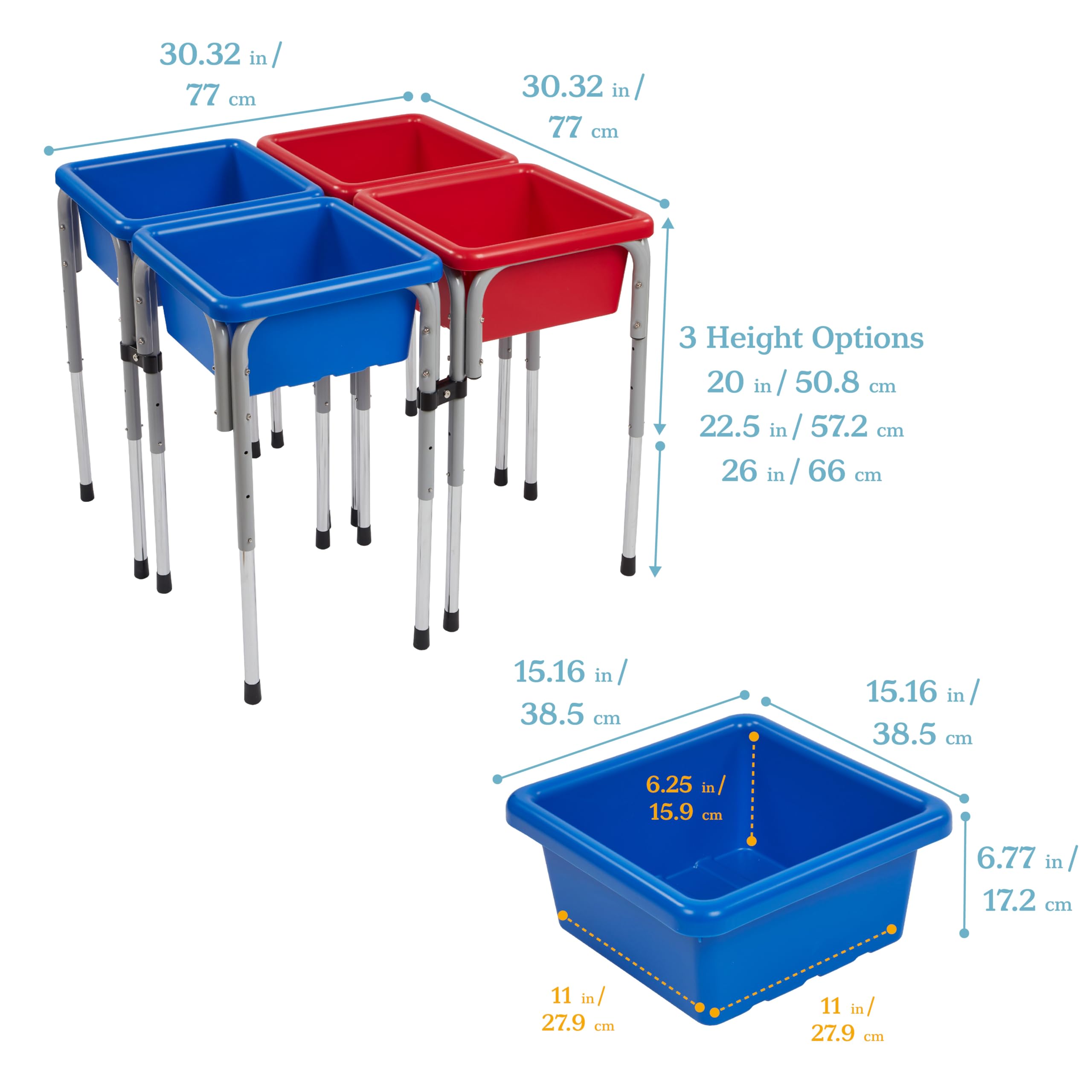 ECR4Kids 4-Station Sand and Water Adjustable Play Table, Sensory Bins, Blue/Red