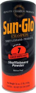 sun-glo speed 7 (bowler shuffle alley wax) shuffleboard table powder, 16 oz. can