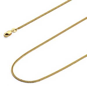 14k REAL Yellow Gold Solid 0.8mm Diamond Cut Braided Square Wheat Chain Necklace with Lobster Claw Clasp - 24"