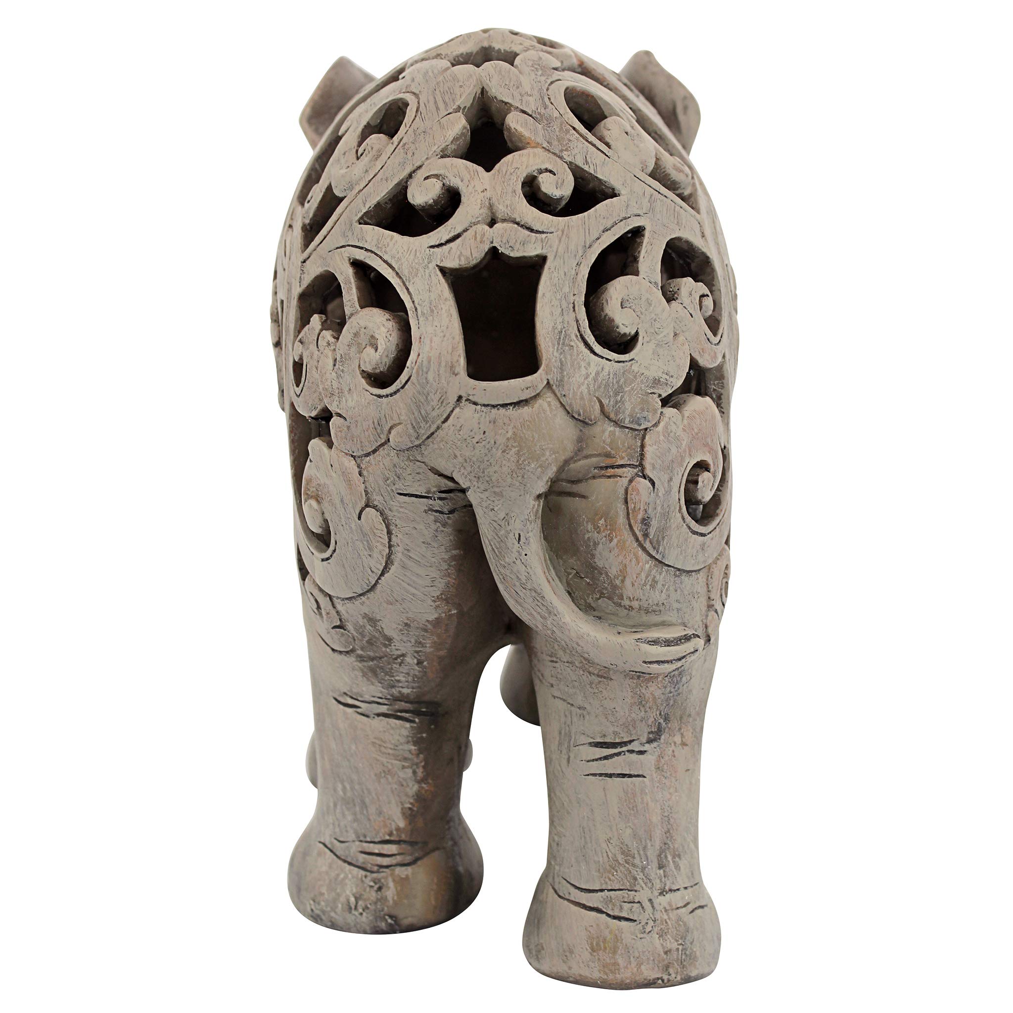 Design Toscano Anjan The Elephant Indian Decor Jali Animal Statue, 12 Inch, Brown Stone