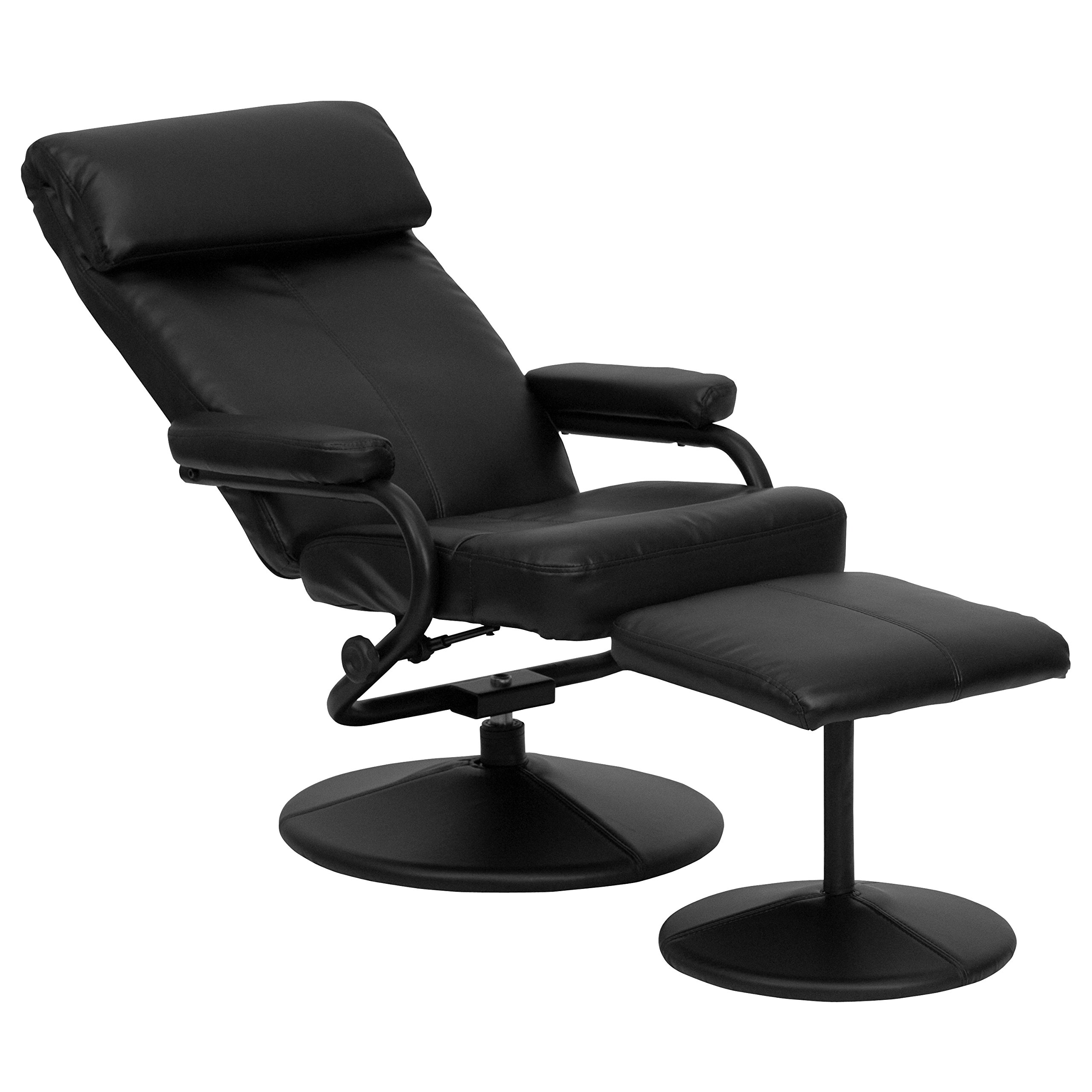 Flash Furniture Jenny Contemporary Multi-Position Headrest Recliner and Ottoman with Wrapped Base in Black LeatherSoft