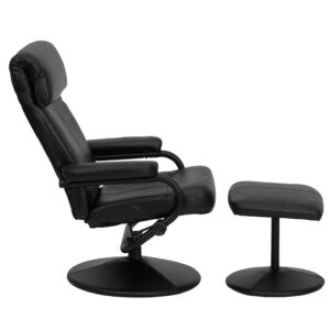 Flash Furniture Jenny Contemporary Multi-Position Headrest Recliner and Ottoman with Wrapped Base in Black LeatherSoft